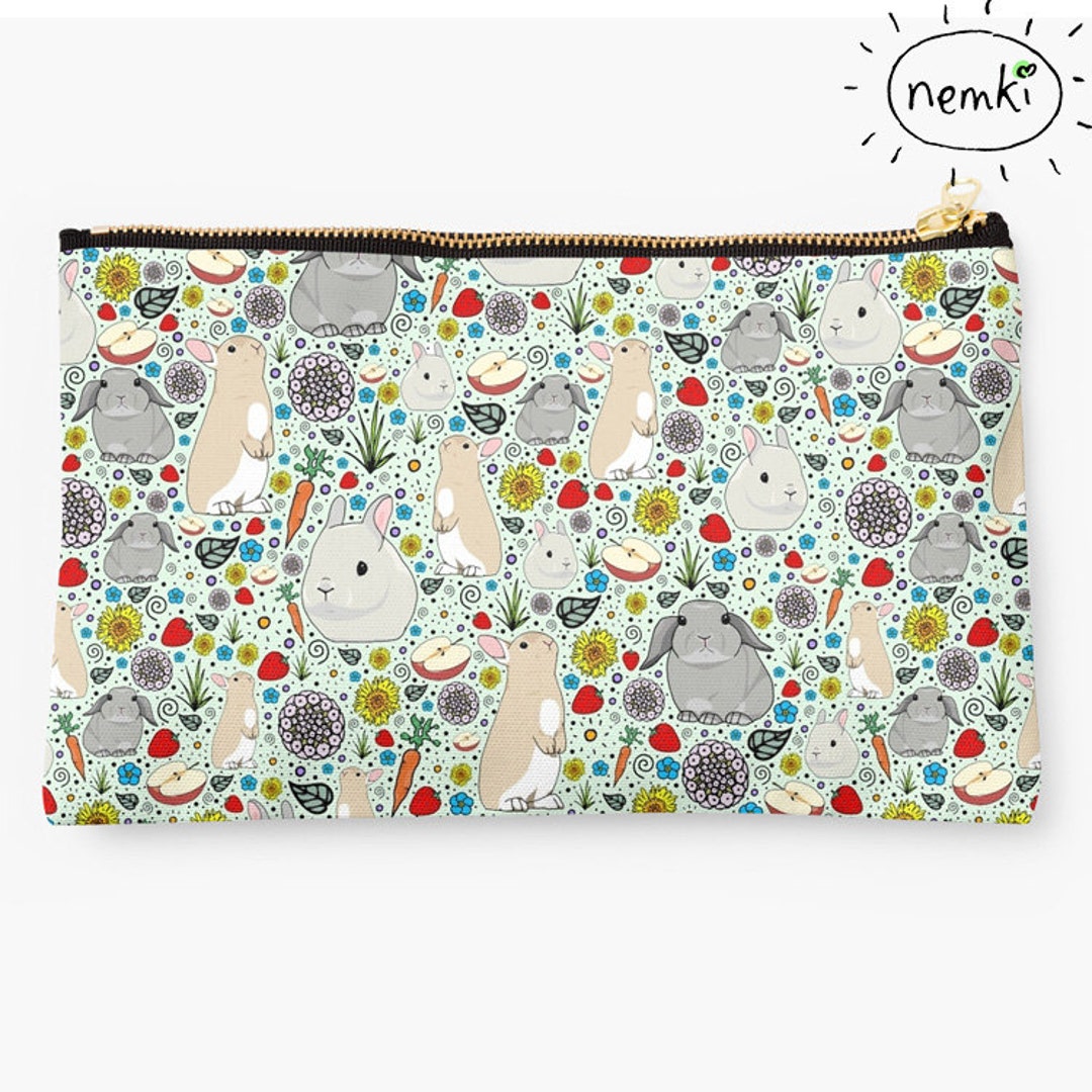 Rabbit Zipped Pouch Rabbit Cosmetic Bag Rabbit Pencil Case Rabbit Case ...