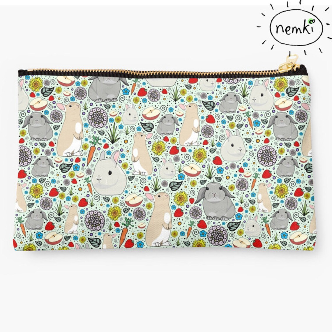 Rabbit Zipped Pouch Rabbit Cosmetic Bag Rabbit Pencil Case - Etsy