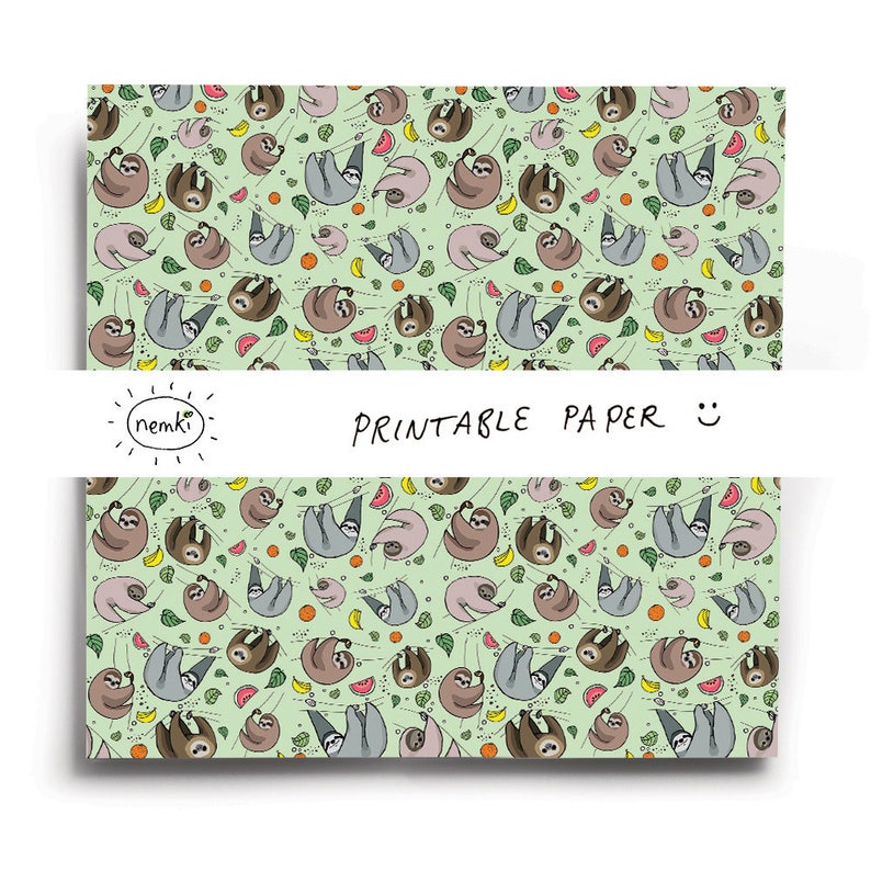 Sloth Printable Paper Sloth Downloadable Paper Sloth Digital Paper ...