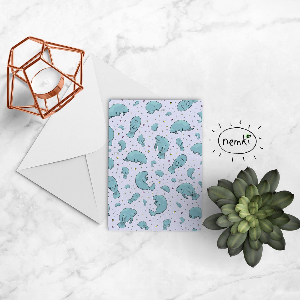 Cute Manatee Card Manatee Pattern Card Printable Manatee Printable Card ...
