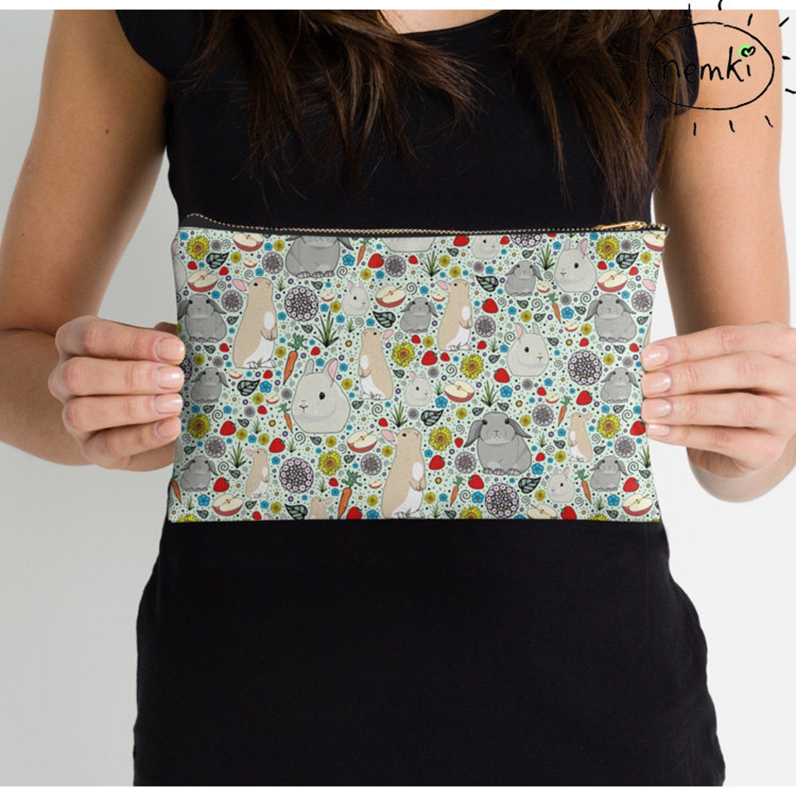 Rabbit Zipped Pouch Rabbit Cosmetic Bag Rabbit Pencil Case - Etsy