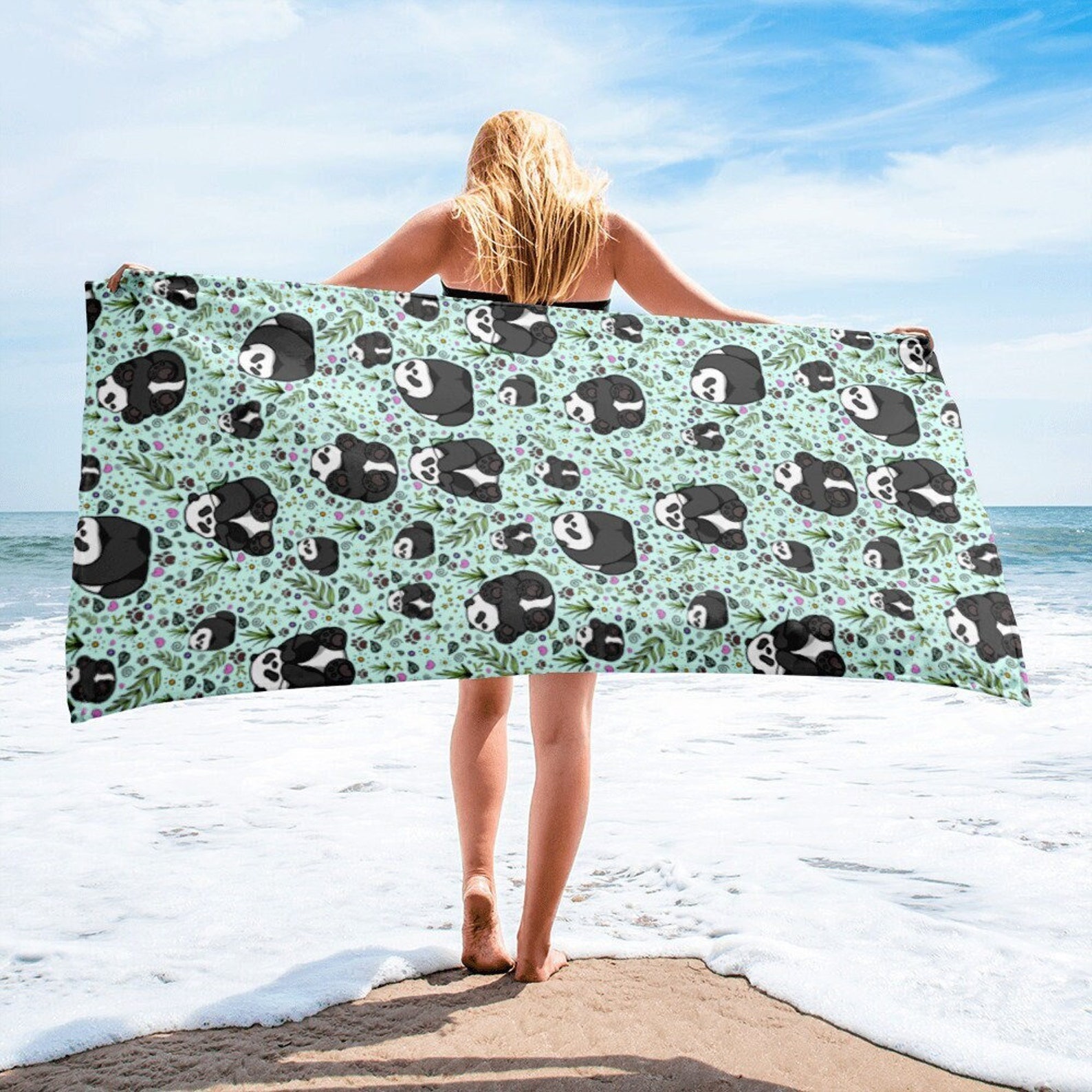 Panda Towel Cute Panda Beach Towel Panda Bear Bath Towels | Etsy