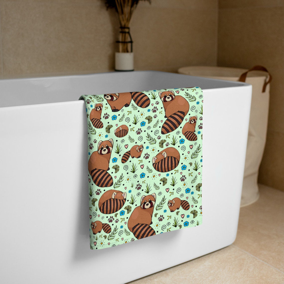 Red Panda Towel Cute Red Panda Beach Towel Red Pandas Bath | Etsy