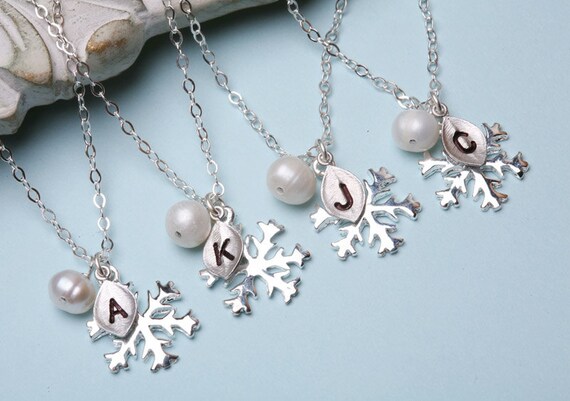 Sterling silver snowflake charmSet of 4leaf initialinitial | Etsy