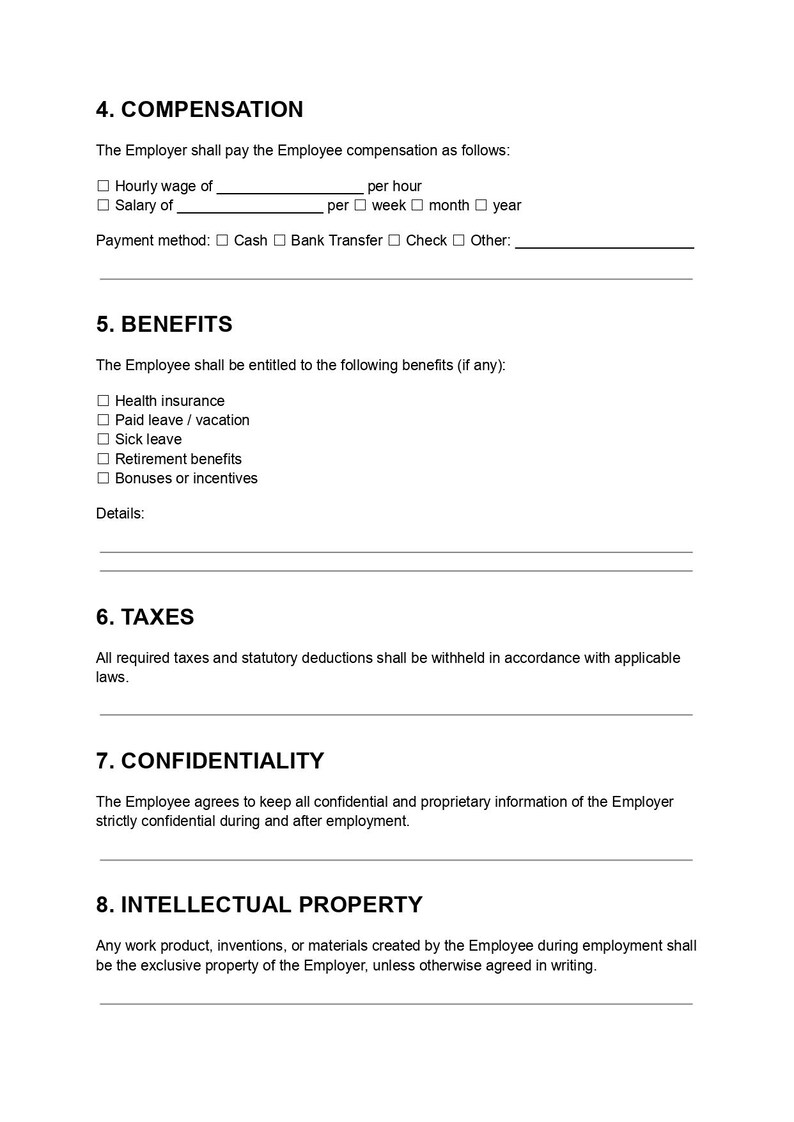 Employment Agreement Template Editable PDF & DOC | Employee Contract ...