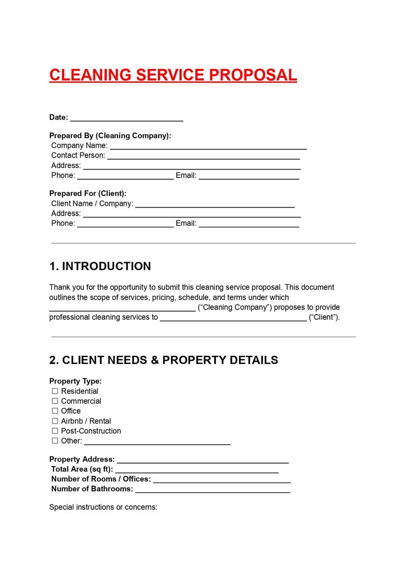 Cleaning Service Proposal Template – Residential & Commercial Cleaning ...
