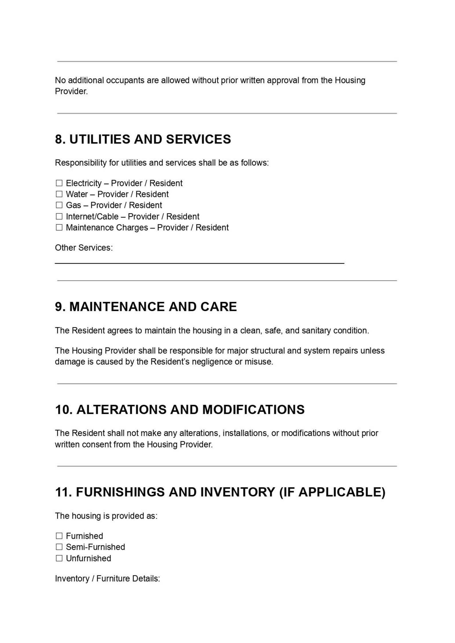 Residential Housing Agreement Template Editable PDF & DOC | Home Rental ...