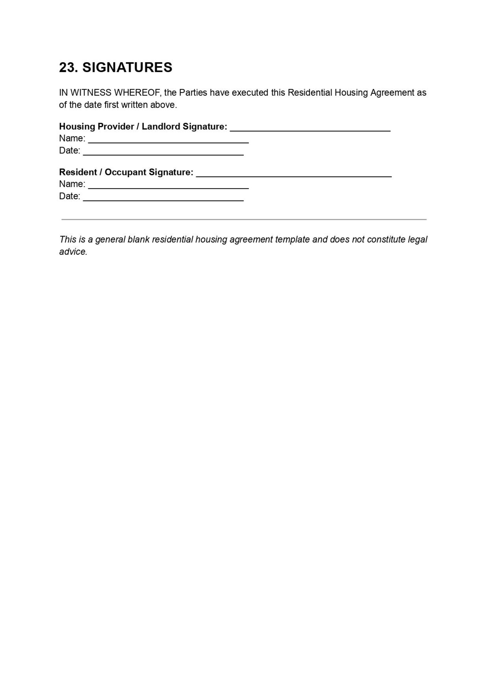 Residential Housing Agreement Template Editable PDF & DOC | Home Rental ...