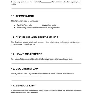 Employment Agreement Template Editable PDF & DOC | Employee Contract ...