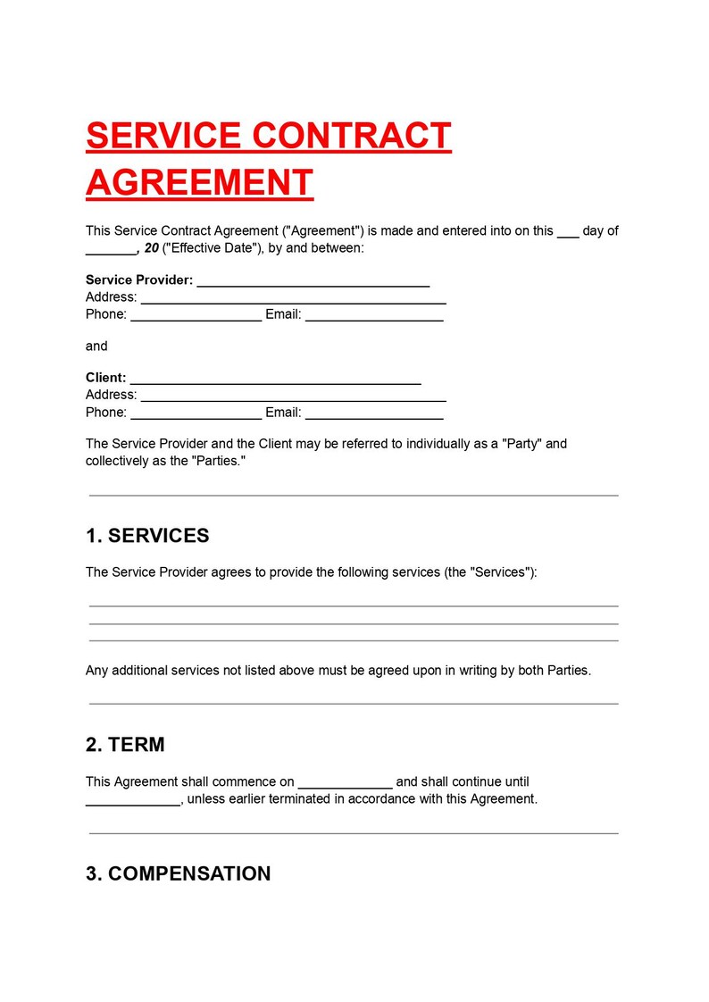 Editable Service Contract Template | Client & Contractor Agreement (PDF ...