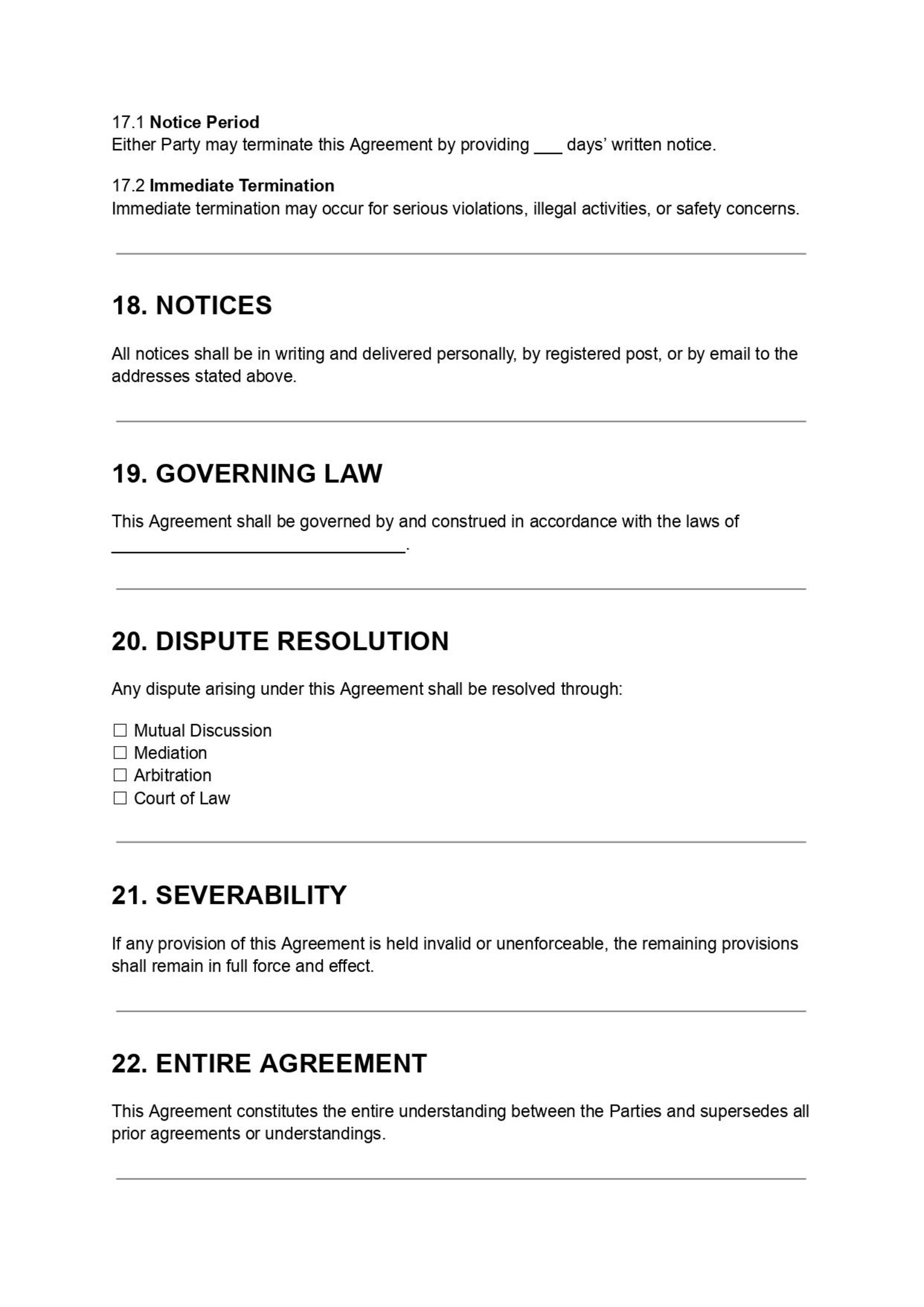 Residential Housing Agreement Template Editable PDF & DOC | Home Rental ...