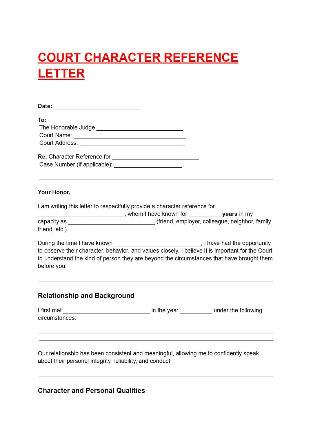 Court Character Reference Letter Template – Legal Support (PDF & DOC ...