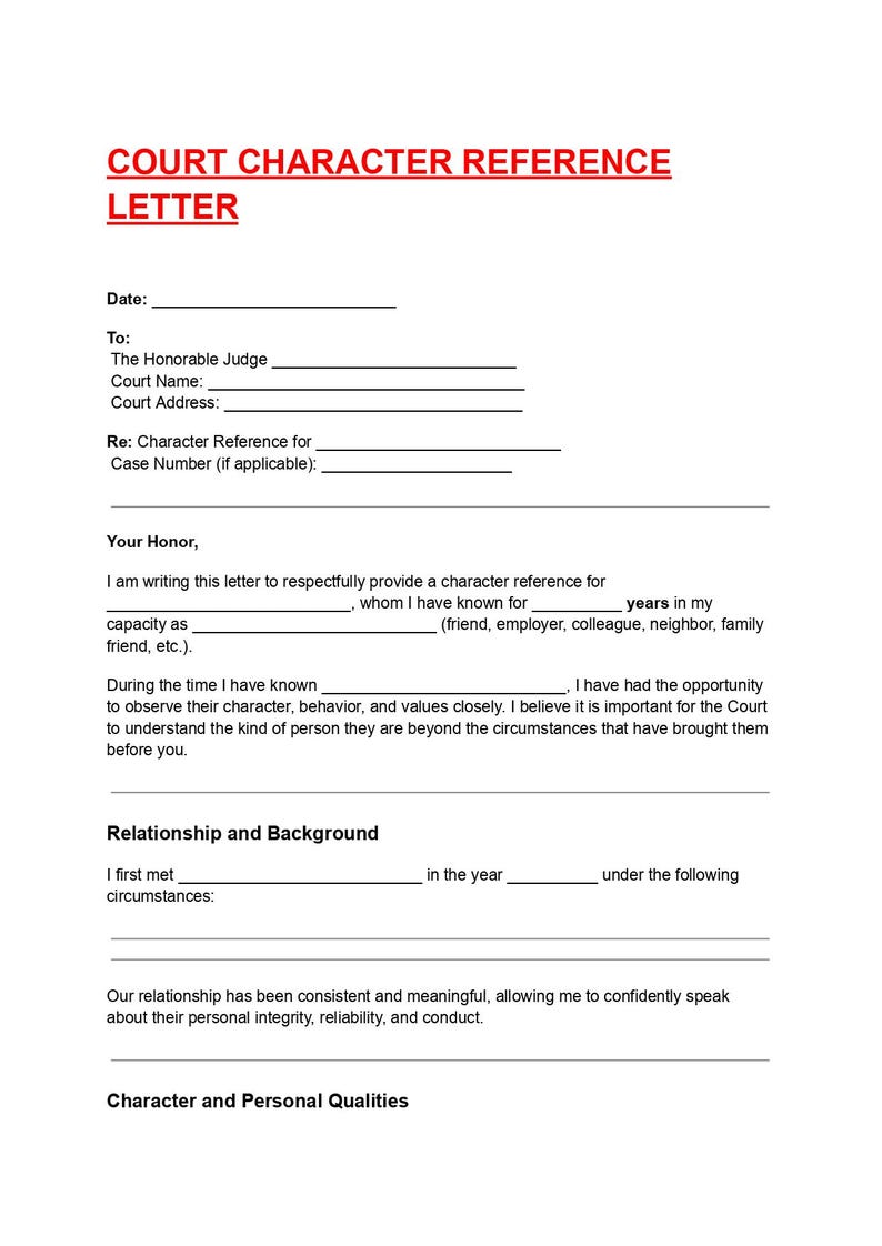 Court Character Reference Letter Template – Legal Support (PDF & DOC ...
