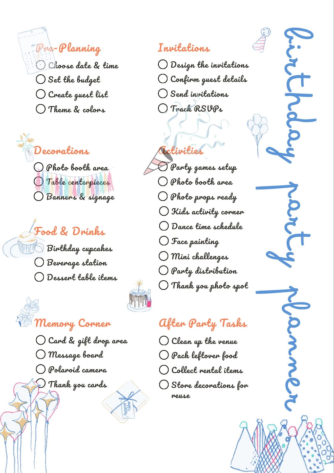 Kids Birthday Party Checklist Printable, Birthday Party Planner PDF ...