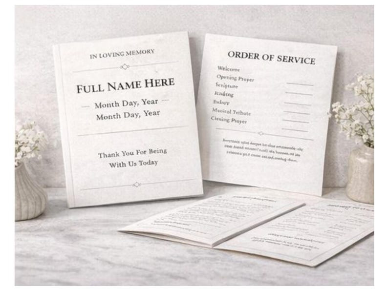 Editable Funeral Program Template | Minimal Memorial Service Program ...
