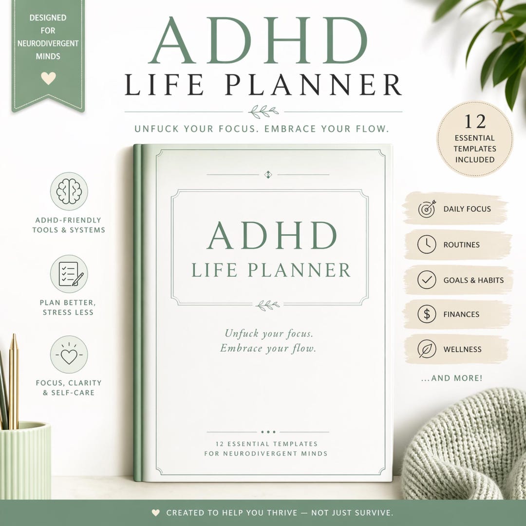 ADHD Planner Digital Printable, Neurodivergent Life Organizer ...