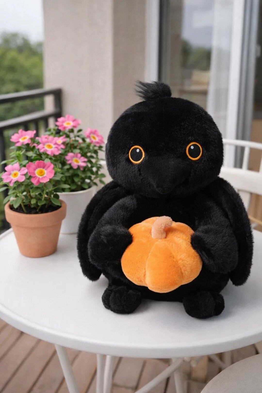 Crow and Pumpkin Plush Toy, Handmade Fall Decor Plush, Cute Raven and ...
