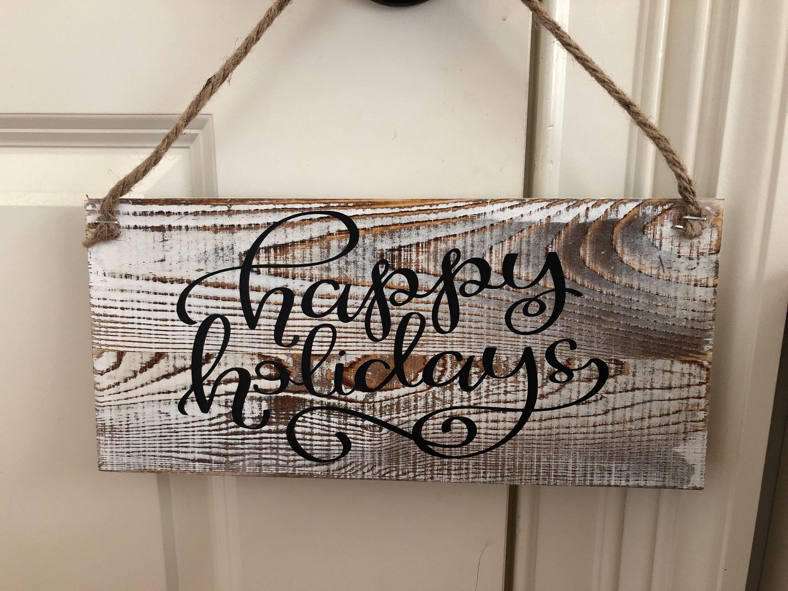 White Wash Sign Wooden Sign Sign With Rope Handle Merry | Etsy