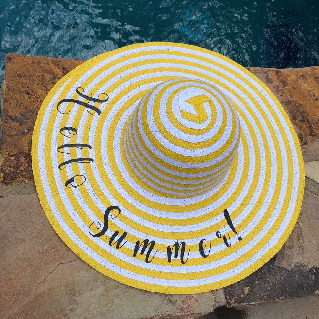 Beach Hat- Sun Hat- Black and White Sun Hat- Yellow Beach Hat ...