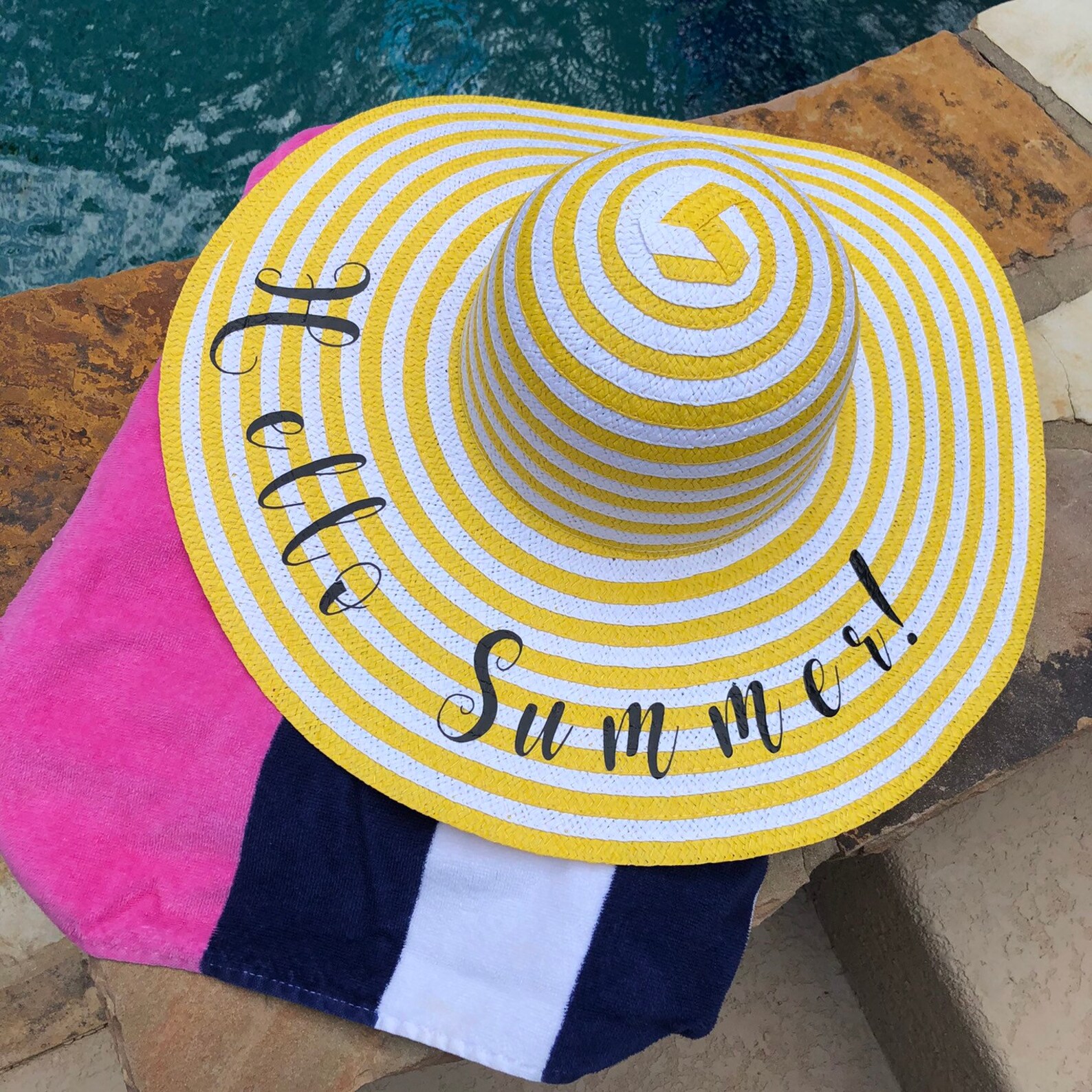 Beach Hat- Sun Hat- Black and White Sun Hat- Yellow Beach Hat ...