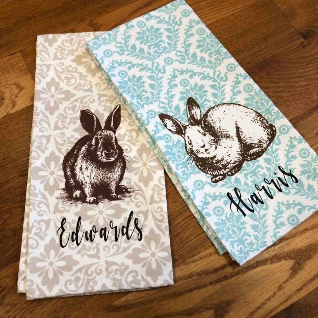 Easter Towel- Easter Tea Towel- Spring Towel- Spring Tea Towel- Rabbit ...