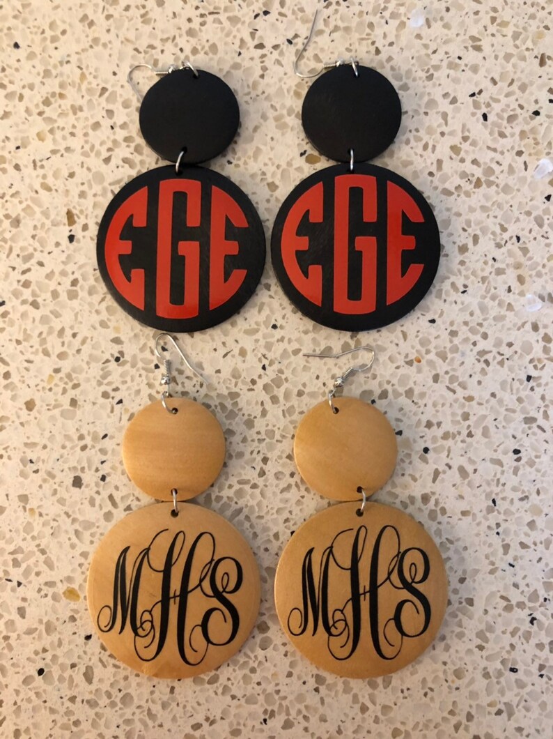 Wooden earrings monogram earrings personalized earrings | Etsy