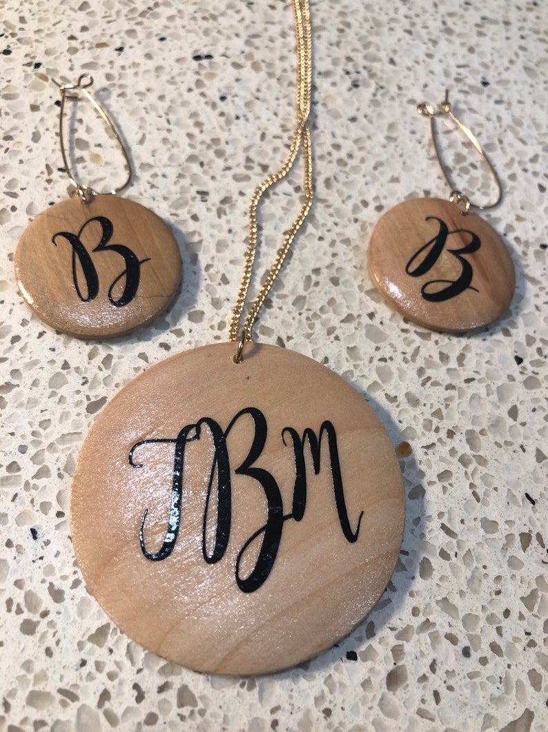 Monogram Wooden Jewelry Set Earring And Necklace Set Personalized