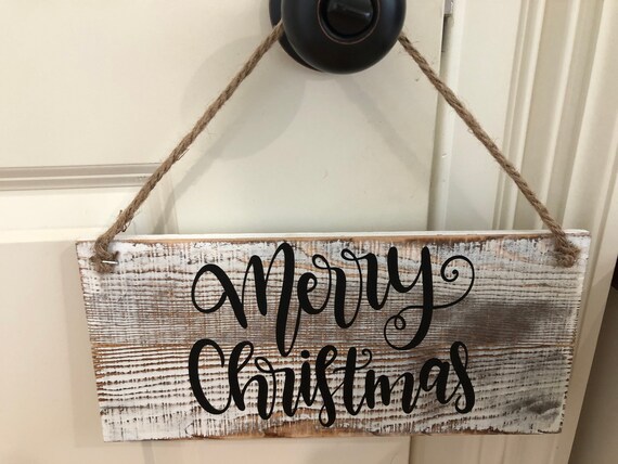 White Wash Sign Wooden Sign Sign With Rope Handle Merry | Etsy