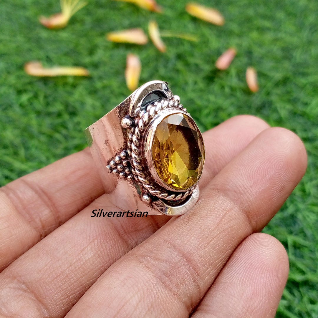 Genuine Citrine Gemstone Ring, 925 Sterling Silver Handmade Jewelry ...