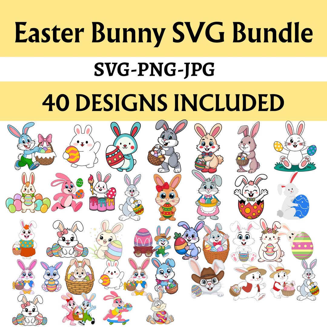 Easter Bunny SVG Bundle | 40 Rabbit Clipart Designs (svg, Jpg, Png ...