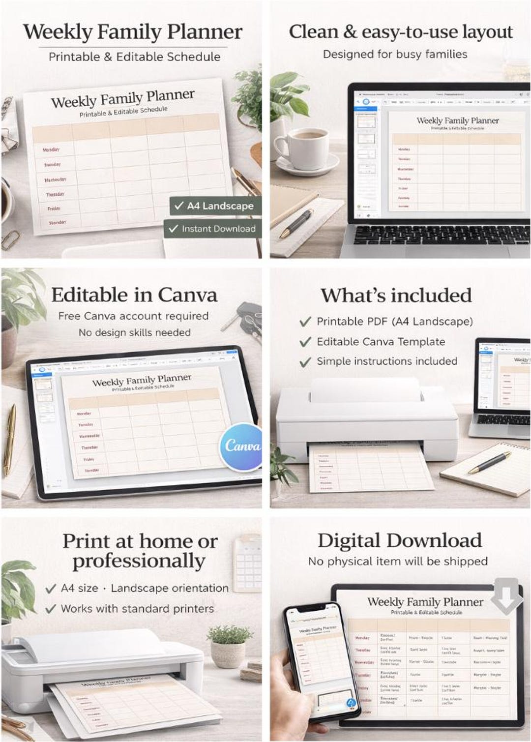 Weekly Family Planner Printable | Editable Weekly Schedule | Family ...