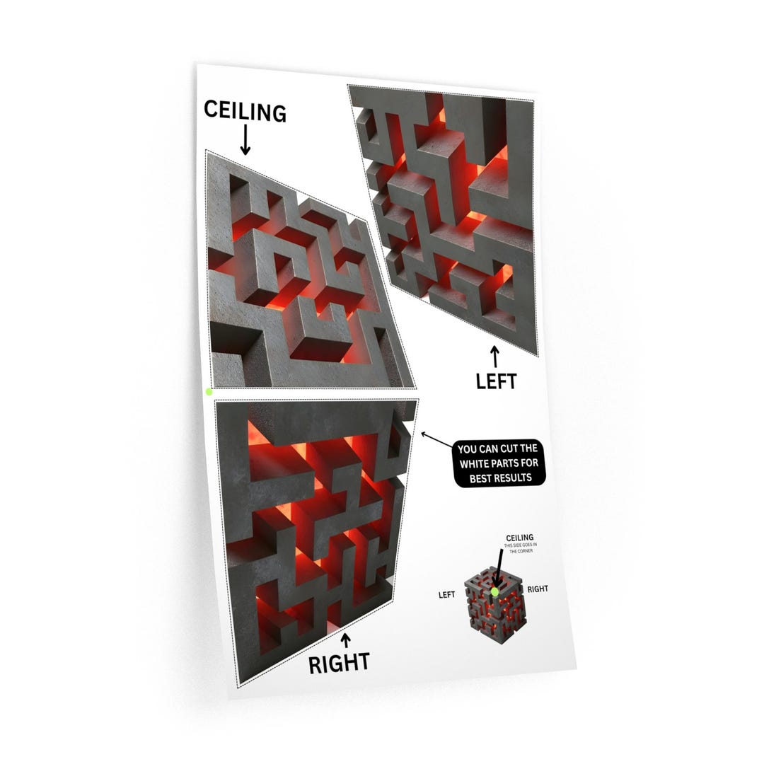 3D Maze Cube Wall Decal | Geometric Abstract Wall Decal - Etsy