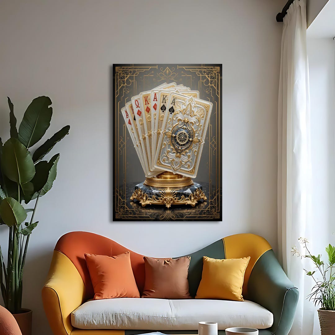 Luxury Ace Playing Cards Canvas Wall Art, Gold Embossed Royal Poker ...