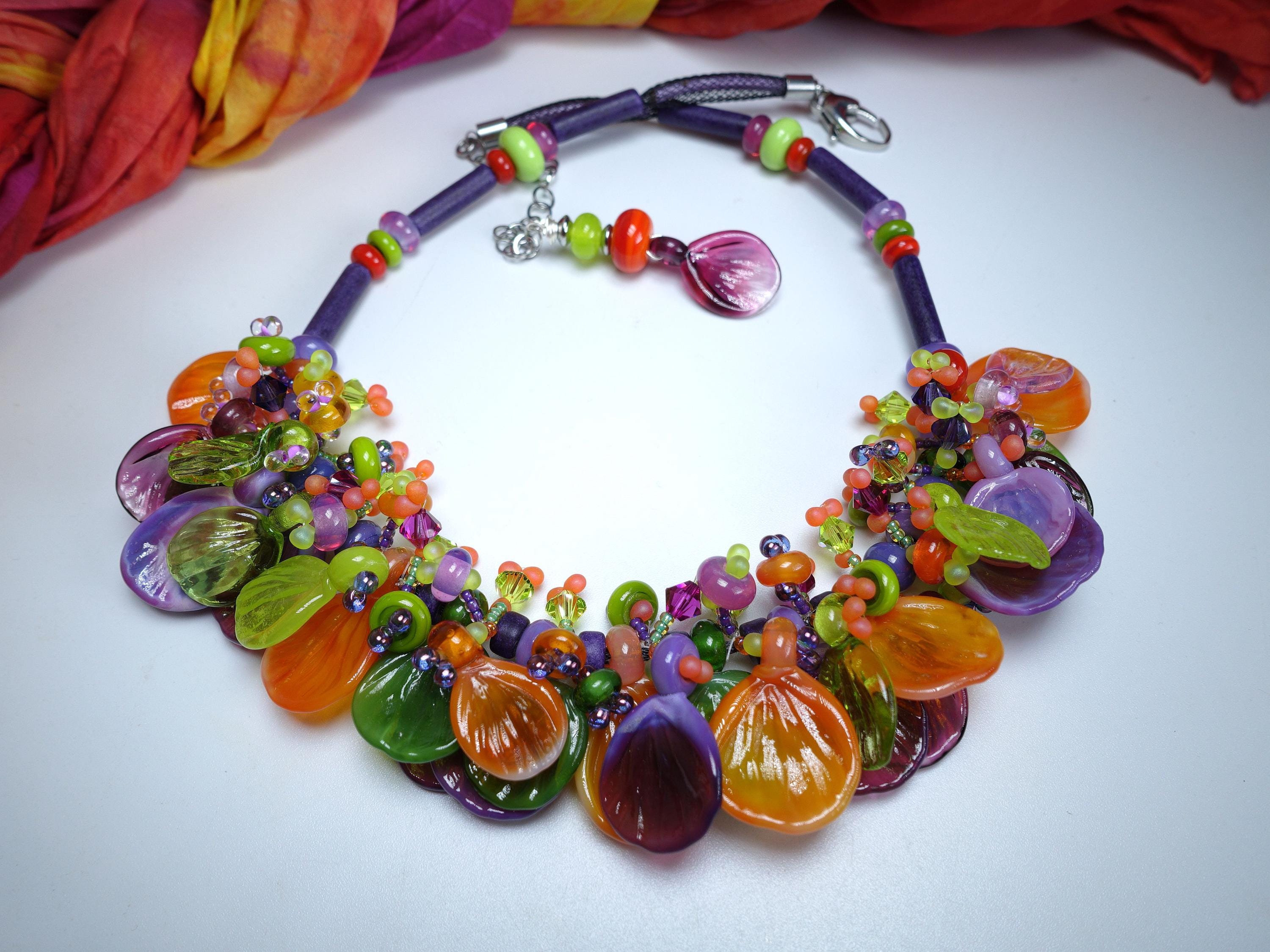 Colorful Murano Glass Bead Necklace, Handmade Lampwork Jewelry, KET ...