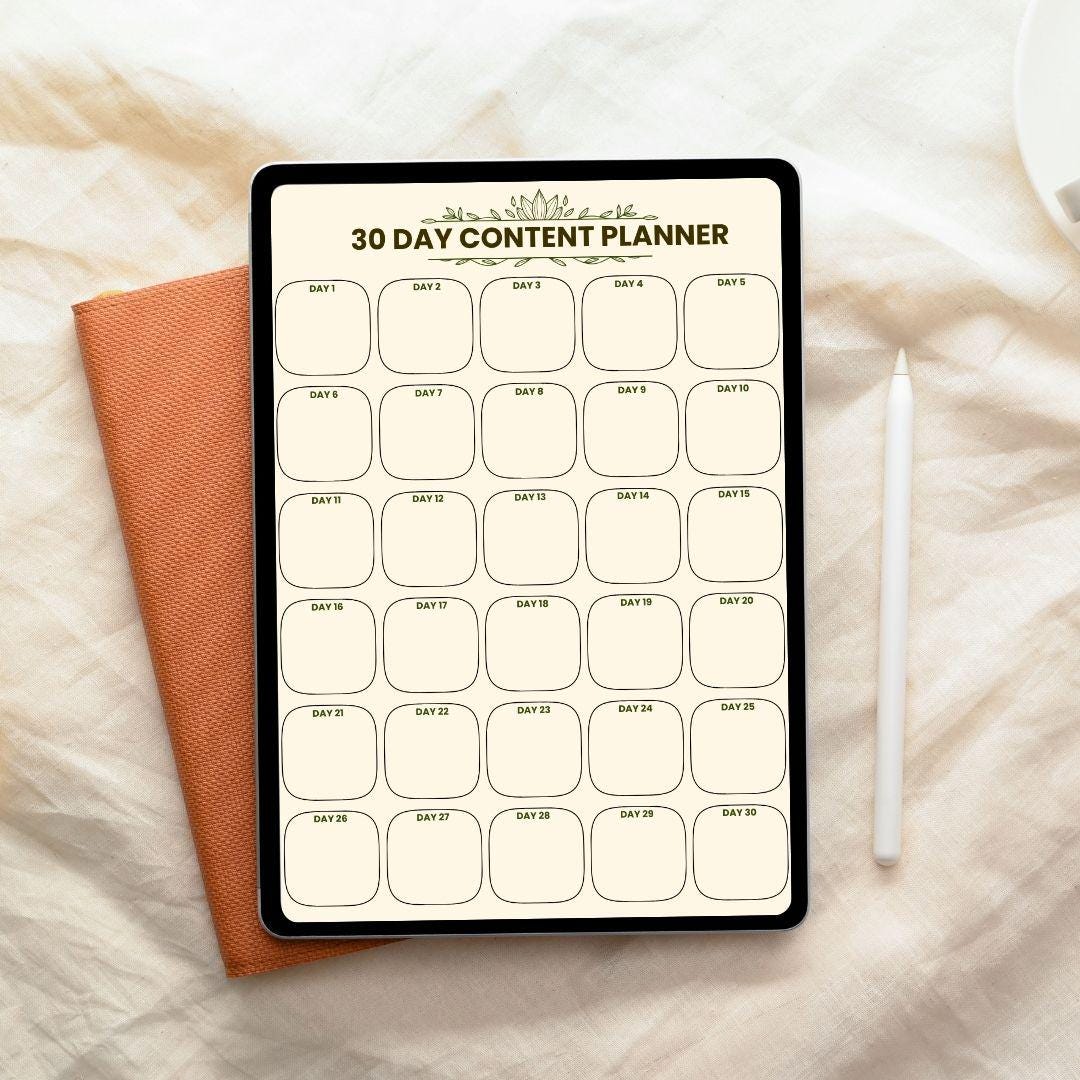 30 Day Content Planner – Printable Template (digital Download) - Etsy
