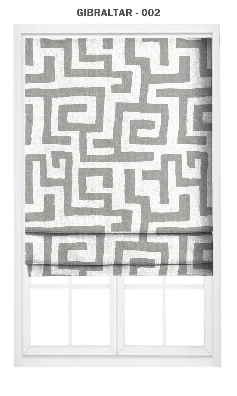 Dove Gray Chevron/ Zig-zag/ Greek Key Maze Print Roman Shades. Custom ...