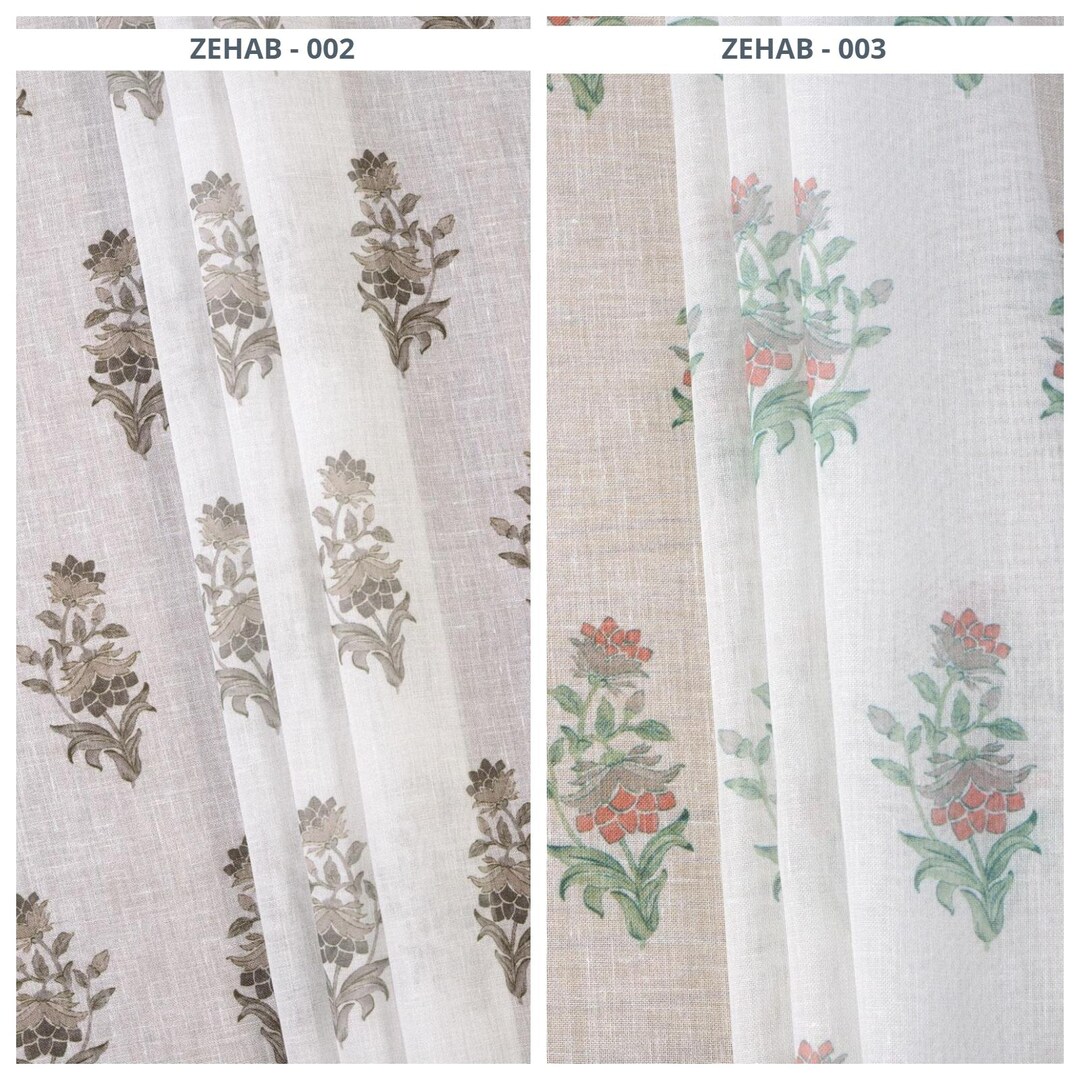 Floral Block Print Sheer Fabric by Yard for Curtains, Roman Shades ...
