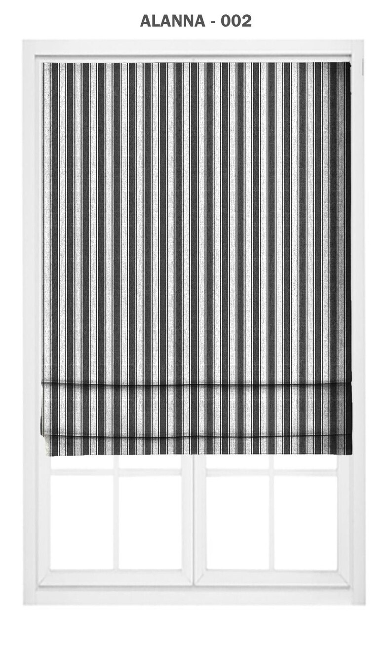 Ticking Stripe Roman Shades. Custom Window Blinds for Kitchen, Bedroom ...