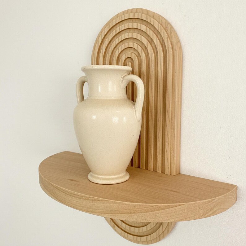Floating Shelf: Arched Grooved Wood Wall Ledge, Rainbow Back, Entryway ...