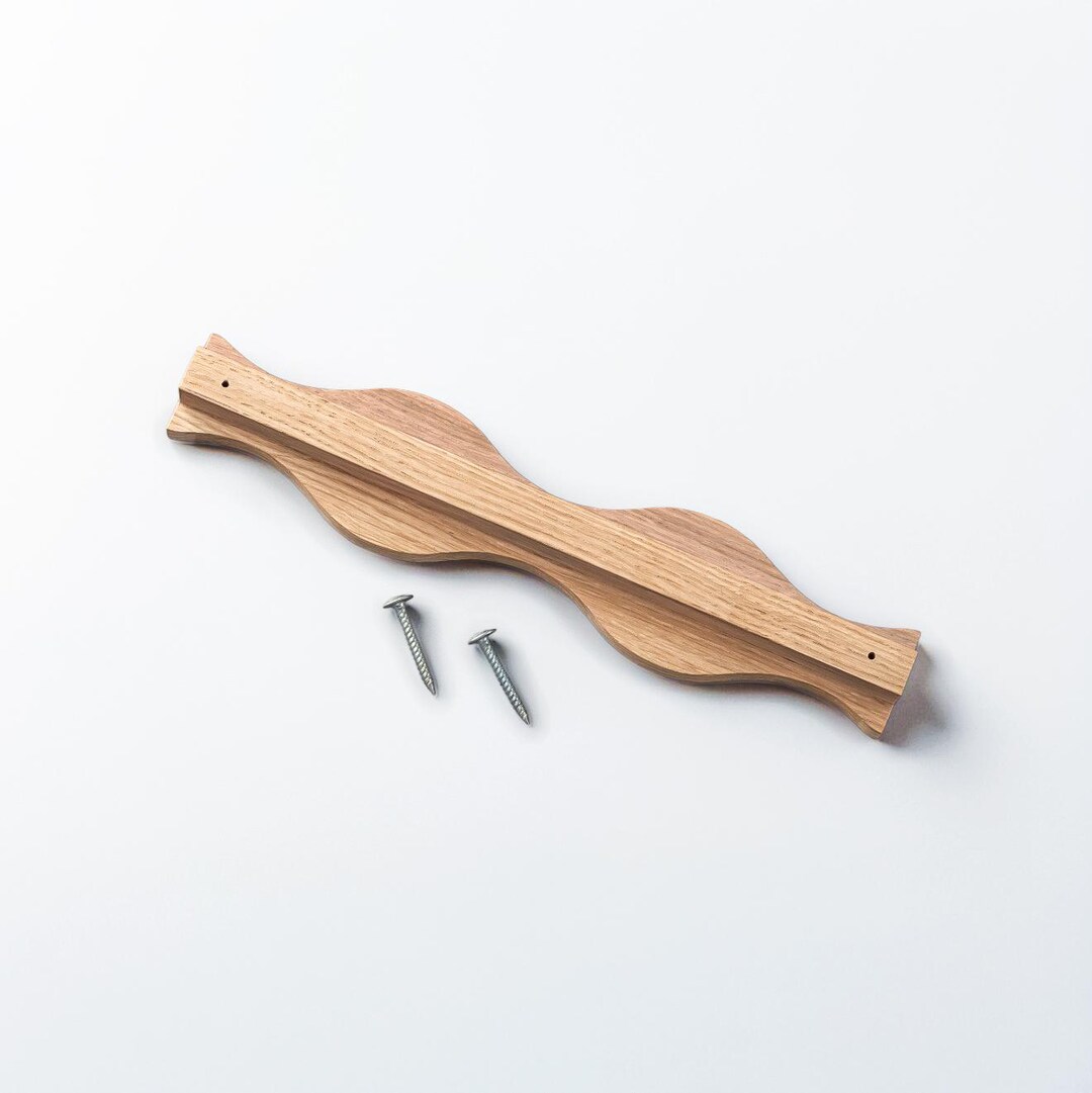 Handmade Oak Wooden Wavy Door Handle, Solid Wood Cabinet Pull With ...