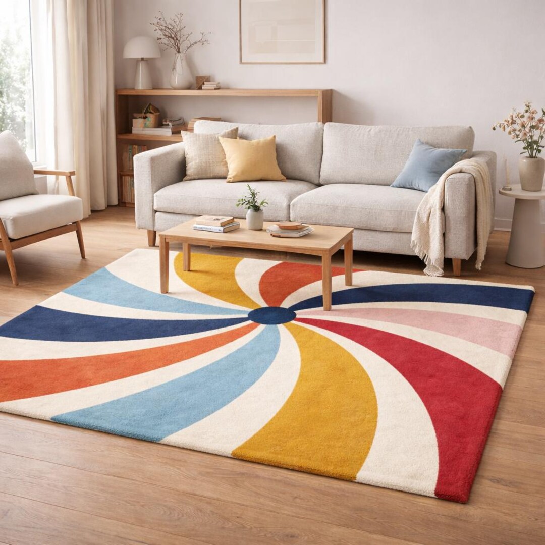 Modern Color Burst Tufted Rug – Geometric Radial Swirl Carpet - Etsy