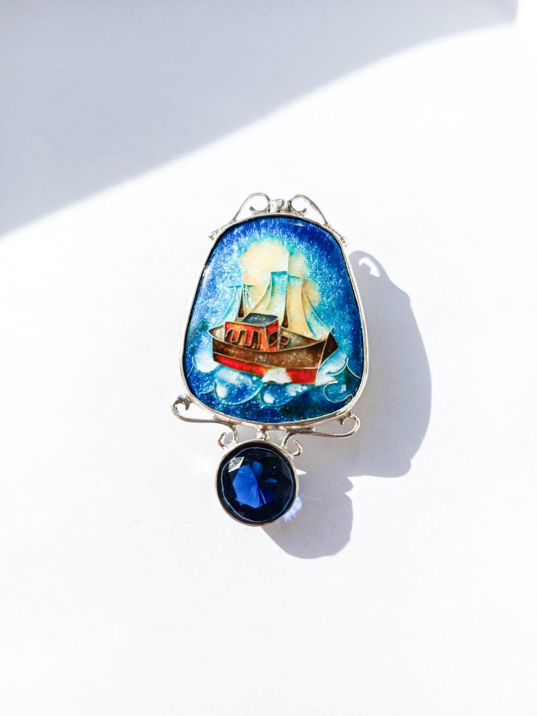Georgian Cloisonne Enamel Ship Pendant, Sterling Silver Jewelry - Etsy