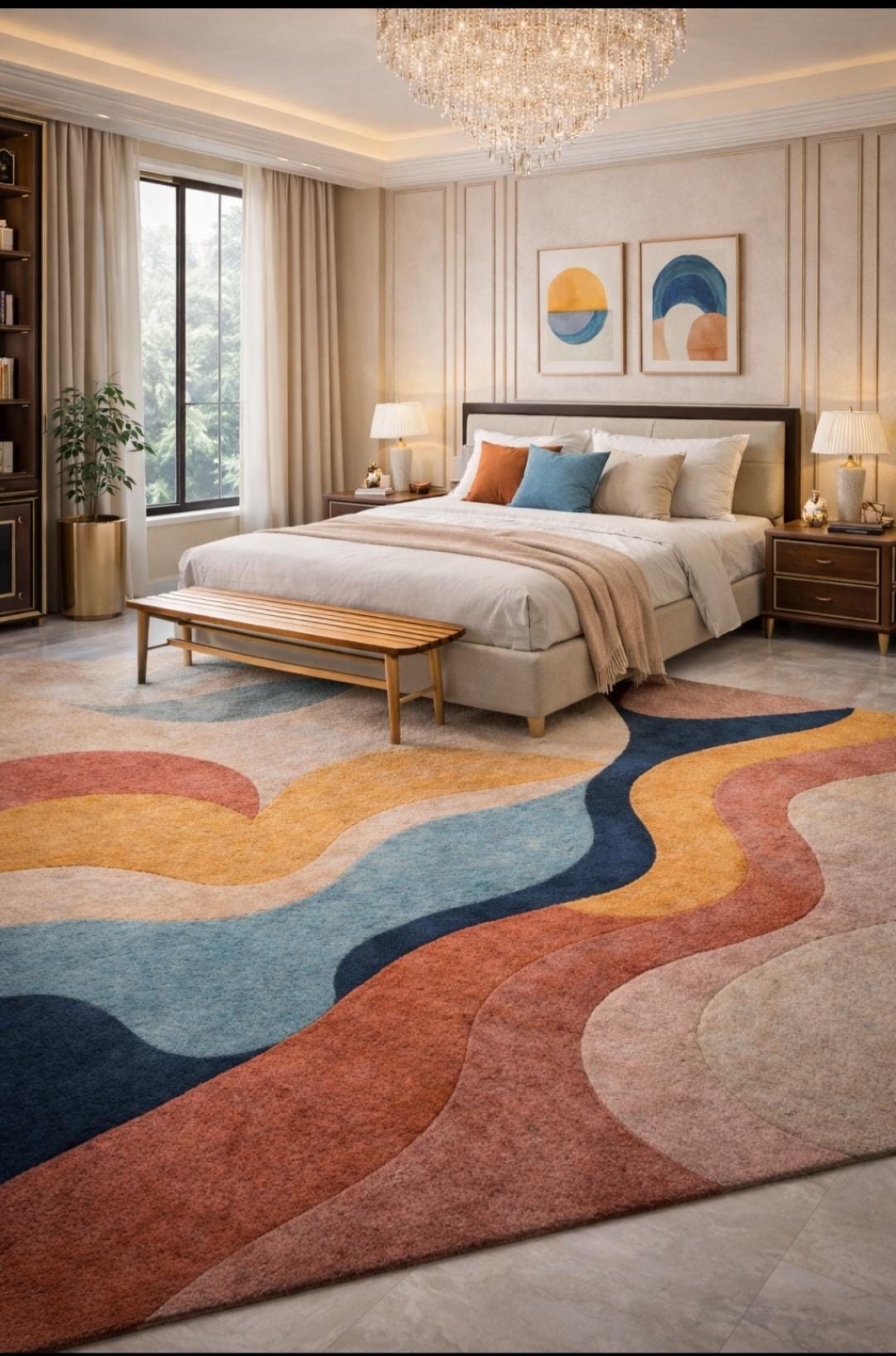 Modern Rainbow Wave Area Rug – Warm, Playful Elegance for Any Room. BY ...