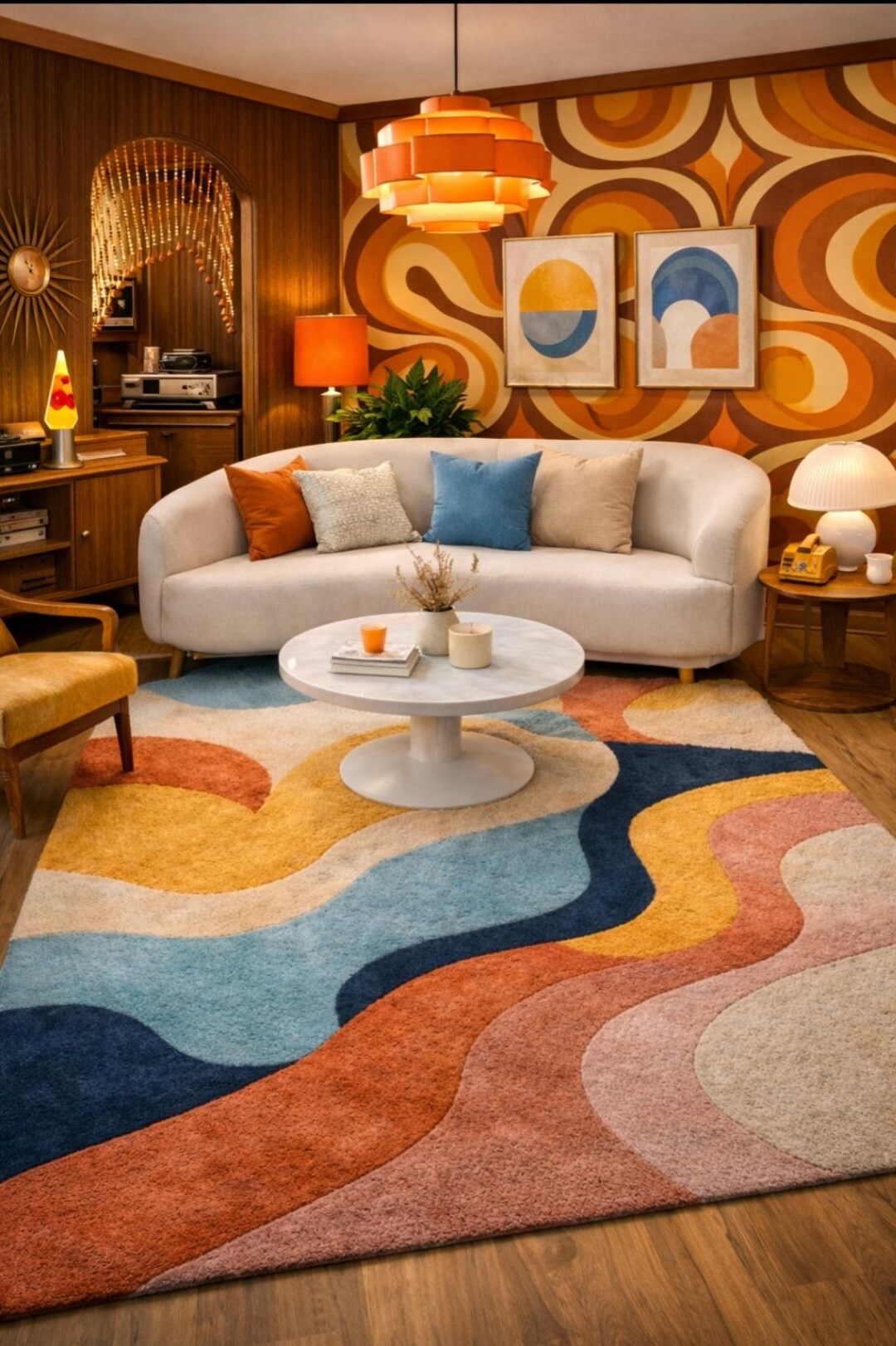 Modern Rainbow Wave Area Rug – Warm, Playful Elegance for Any Room. BY ...
