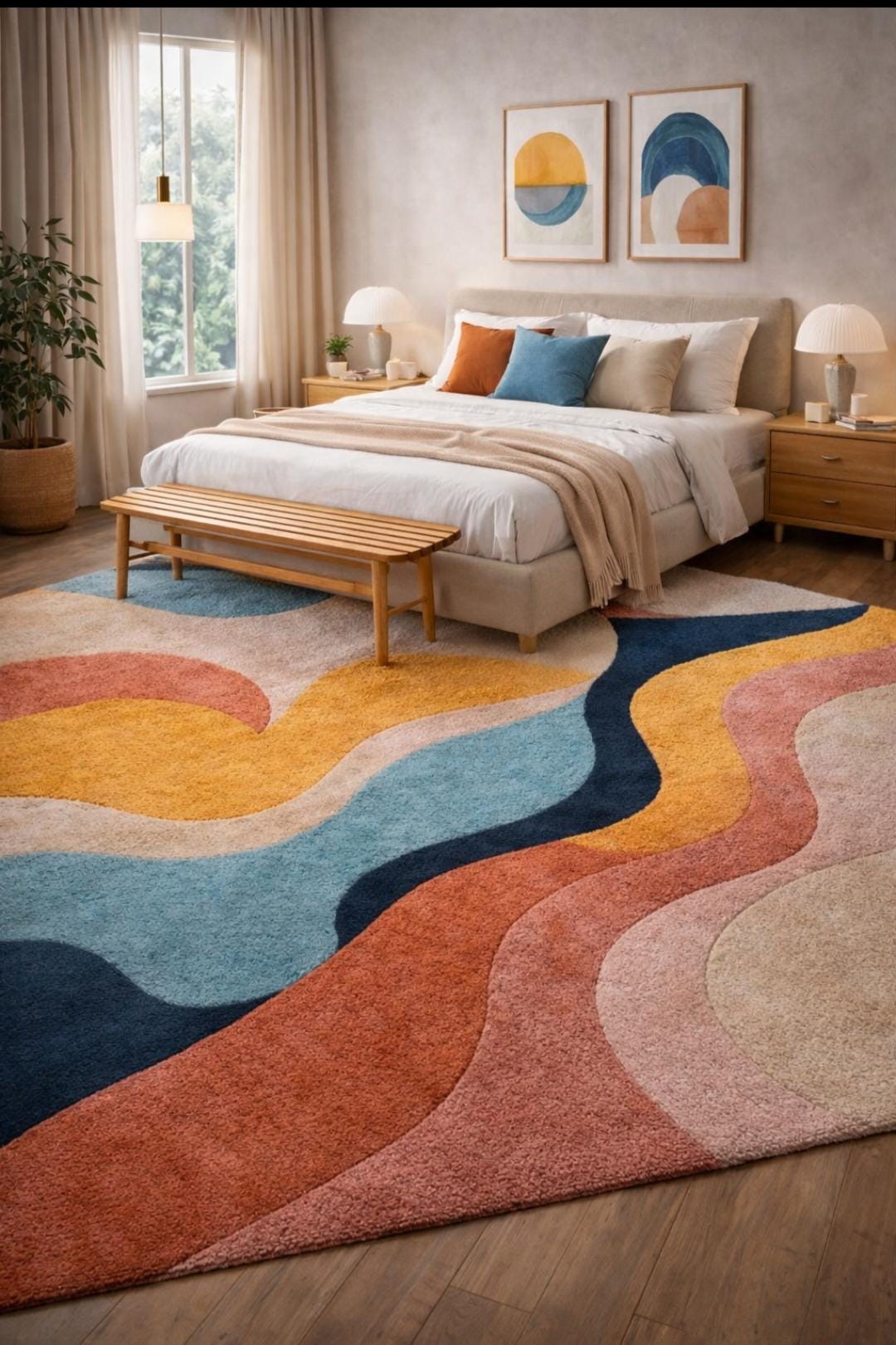 Modern Rainbow Wave Area Rug – Warm, Playful Elegance for Any Room. BY ...