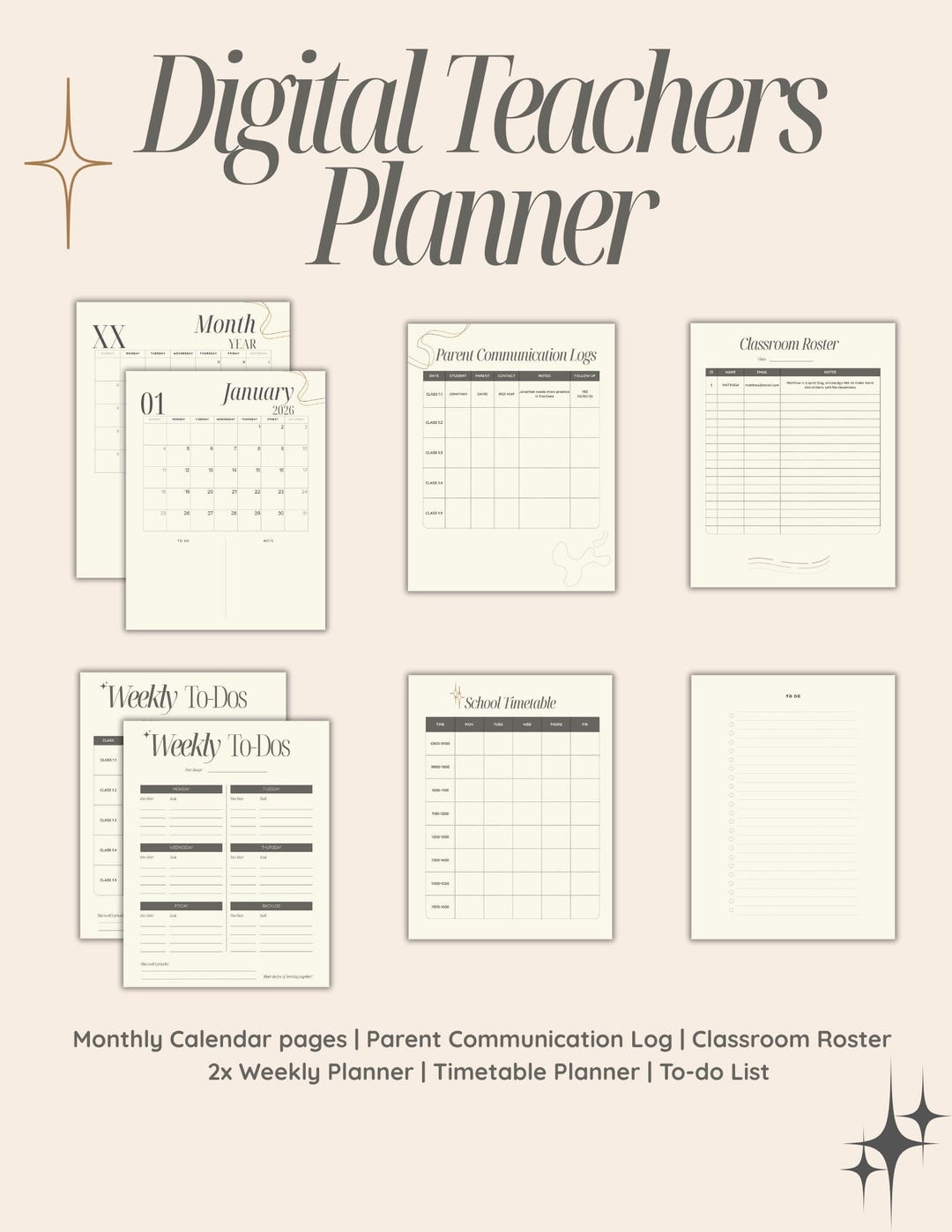 Teacher Planner 2026 Canva Editable PDF Printable Undated Monthly ...