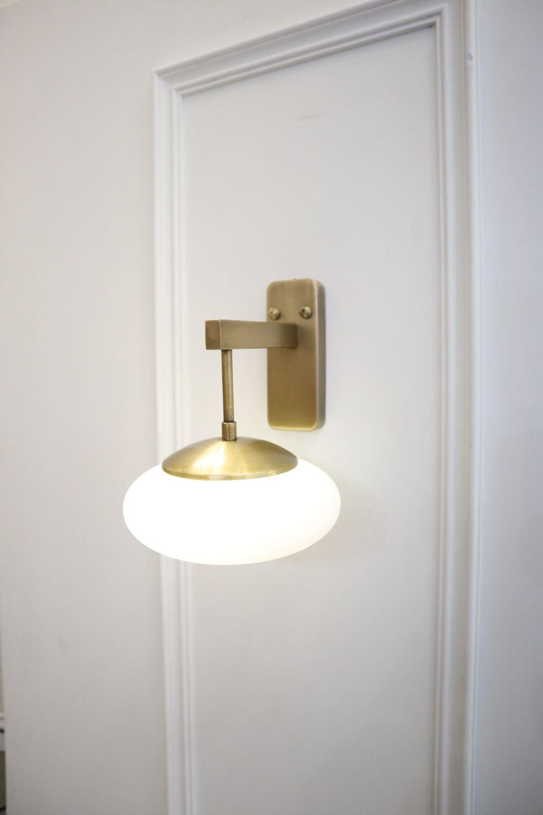 Modern Brass & Milk Glass | Solid Brass Sconce - Etsy