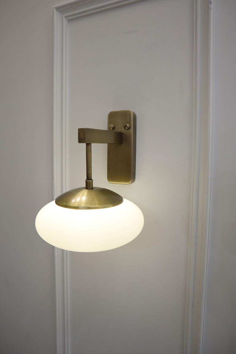 Modern Brass & Milk Glass | Solid Brass Sconce - Etsy