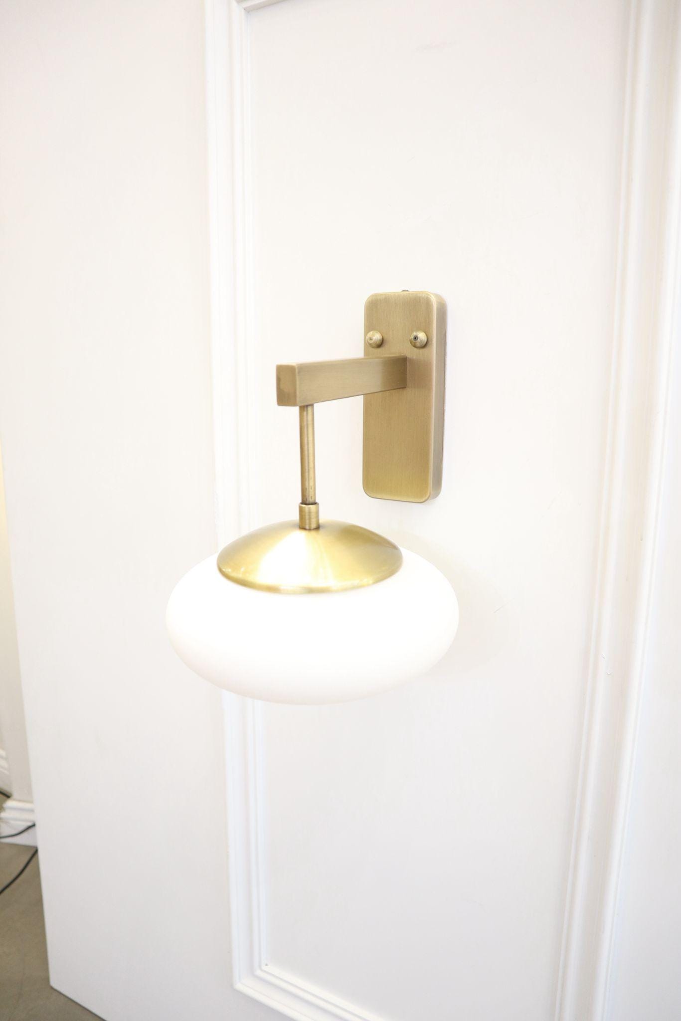 Modern Brass & Milk Glass | Solid Brass Sconce - Etsy