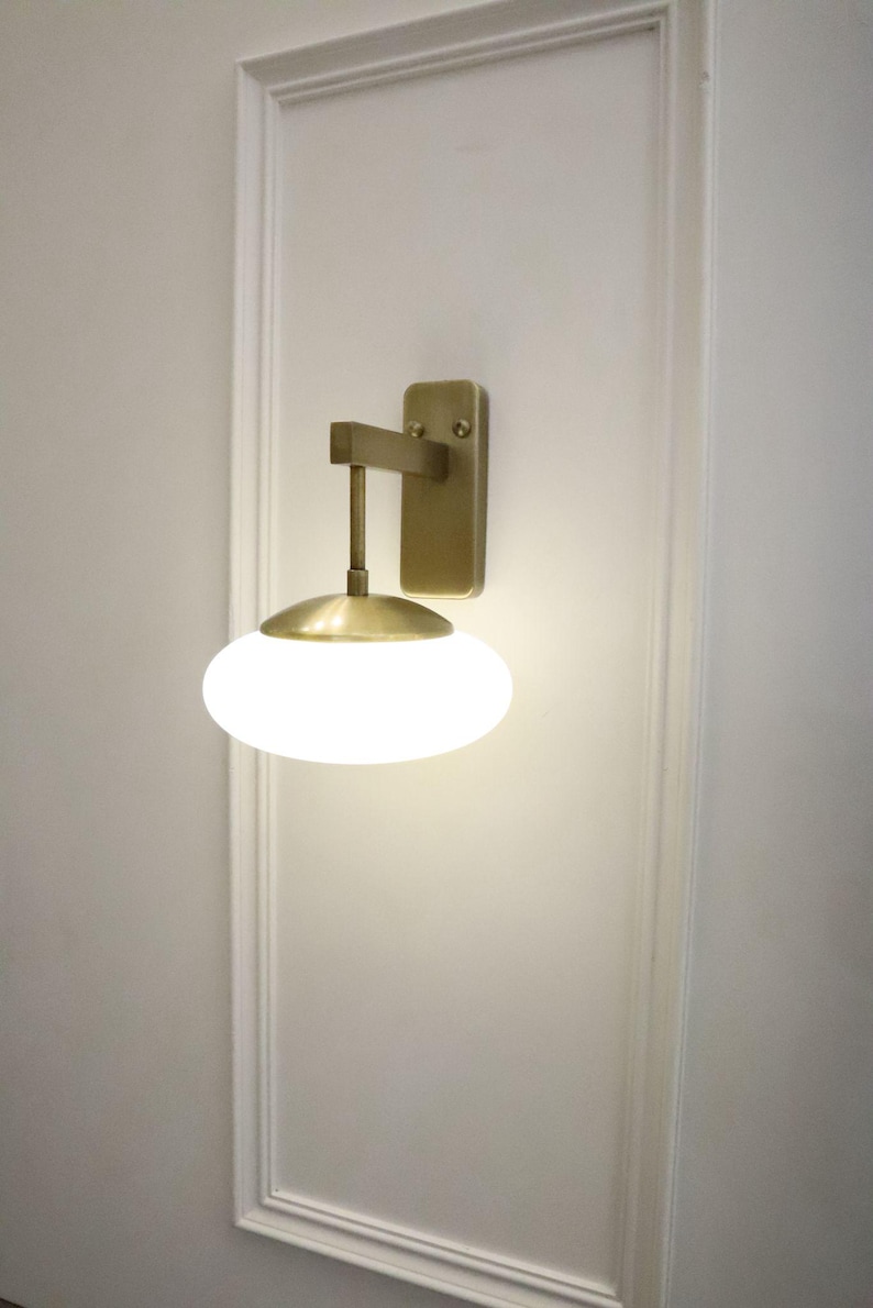 Modern Brass & Milk Glass | Solid Brass Sconce - Etsy